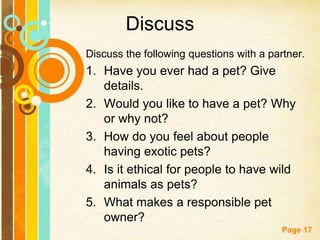 ESL Pets Vocabulary and Grammar Lesson | PPTX