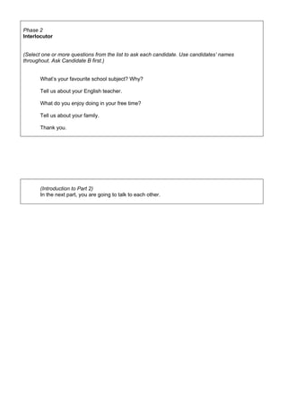 PET for Schools: Speaking Sample Paper | PDF