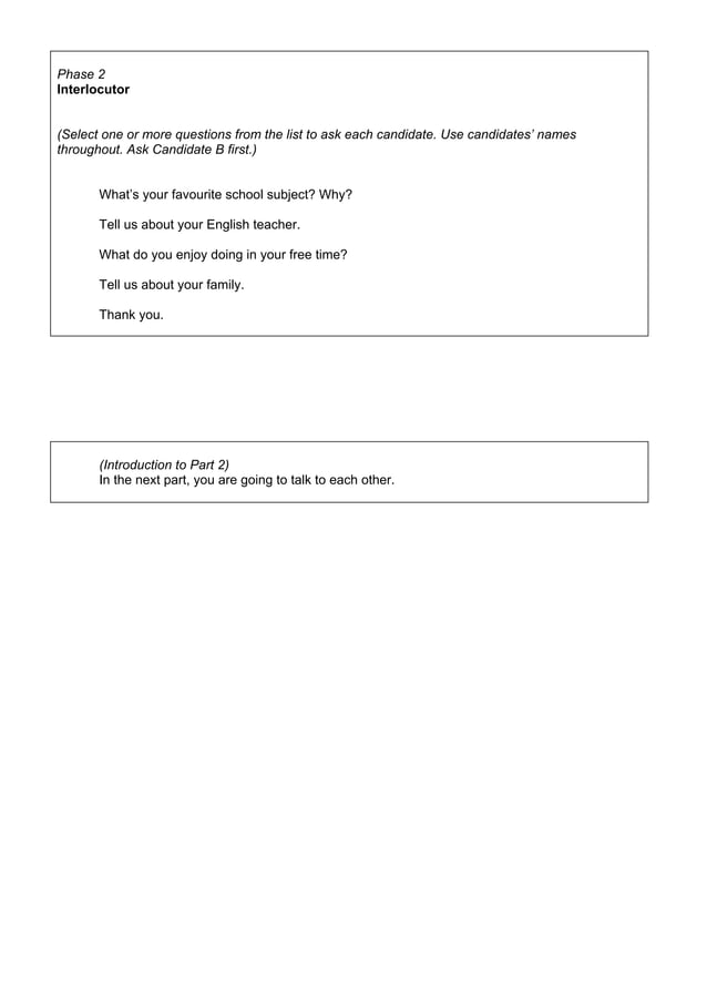 PET for Schools: Speaking Sample Paper | PDF