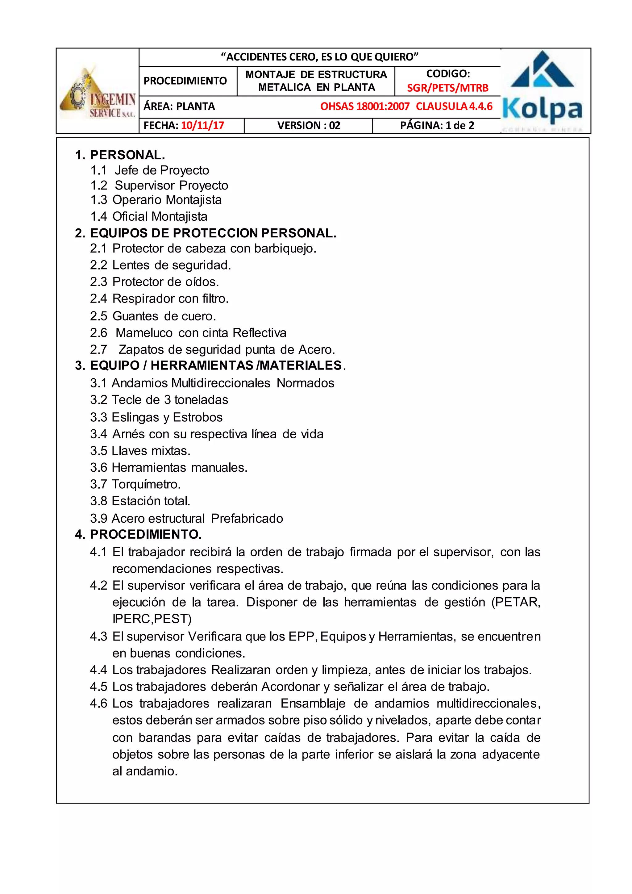 Pets montaje de estructura metalica | DOCX