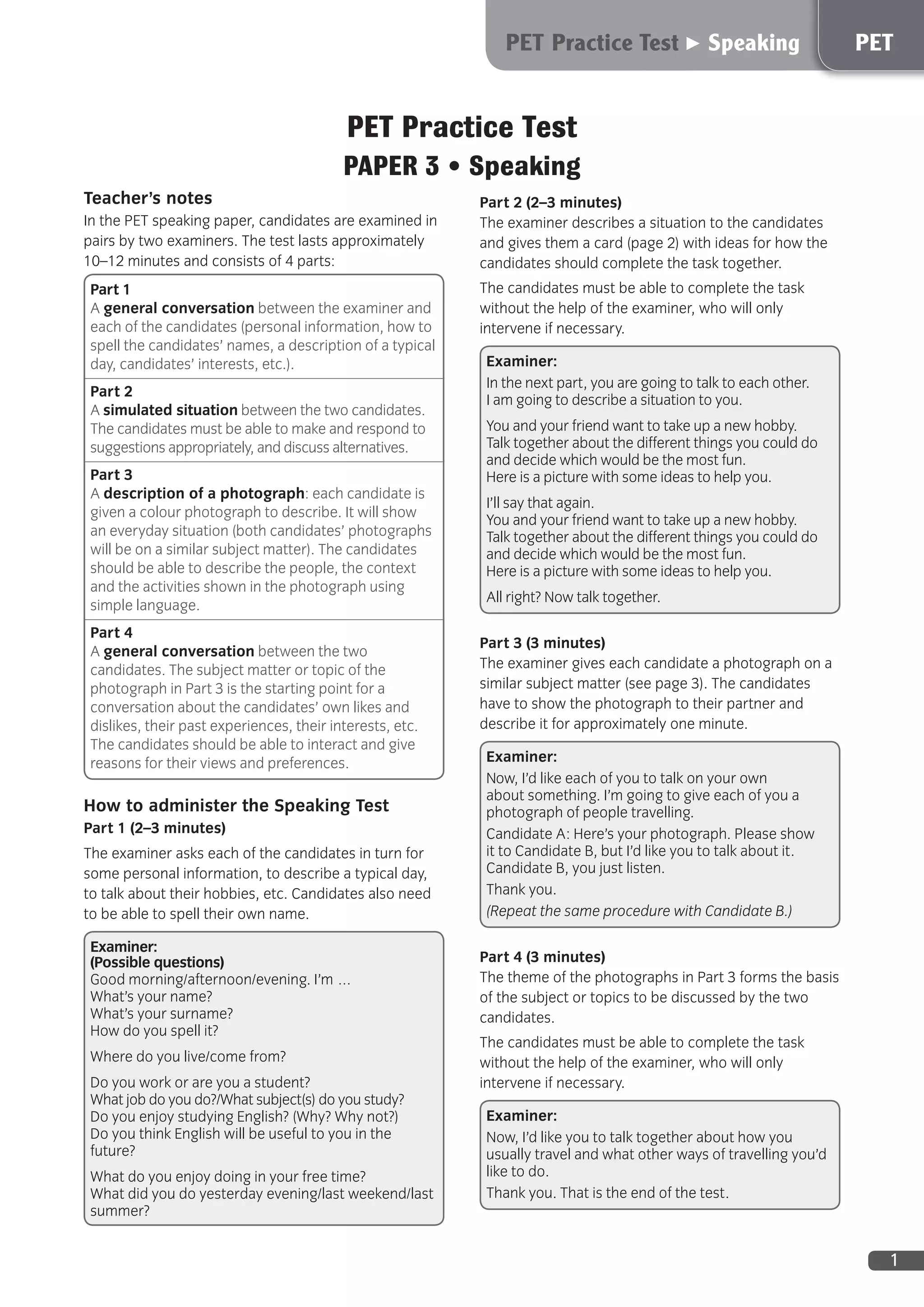 Pet speaking (1) | PDF