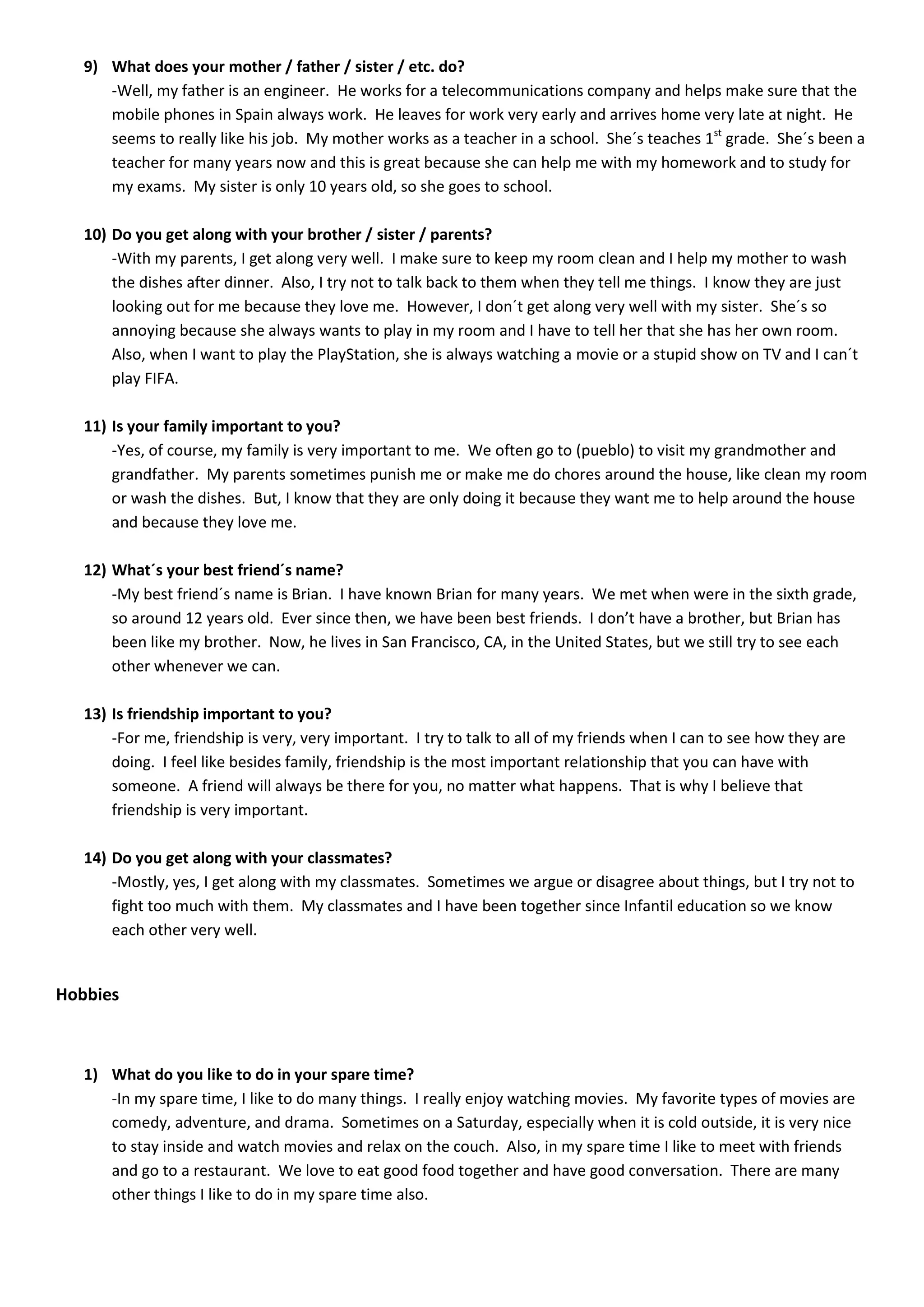 Pet speaking questions with answers | DOCX