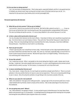 Pet speaking questions with answers | DOCX