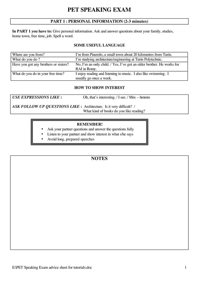 Pet speaking test | PDF