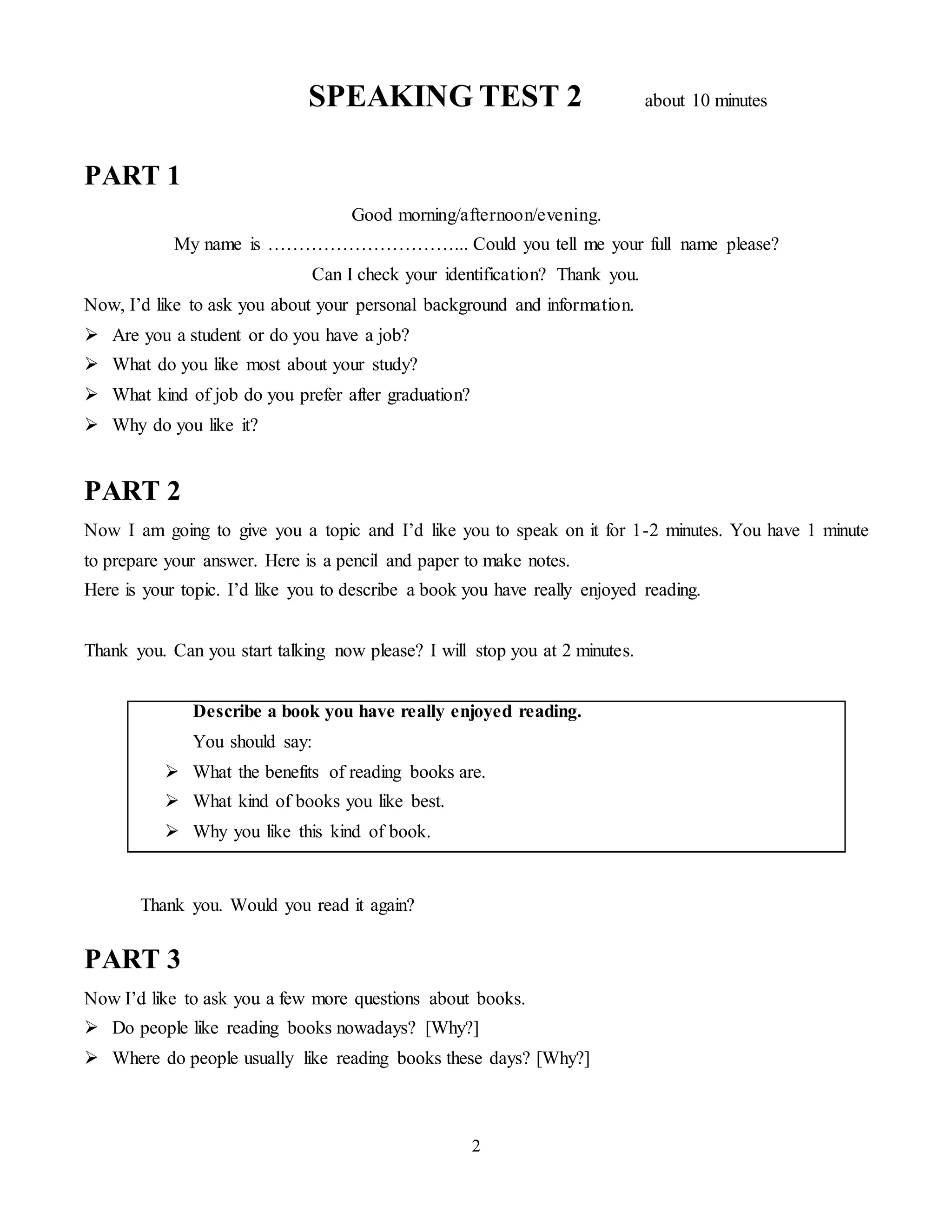 Pet speaking test | DOCX