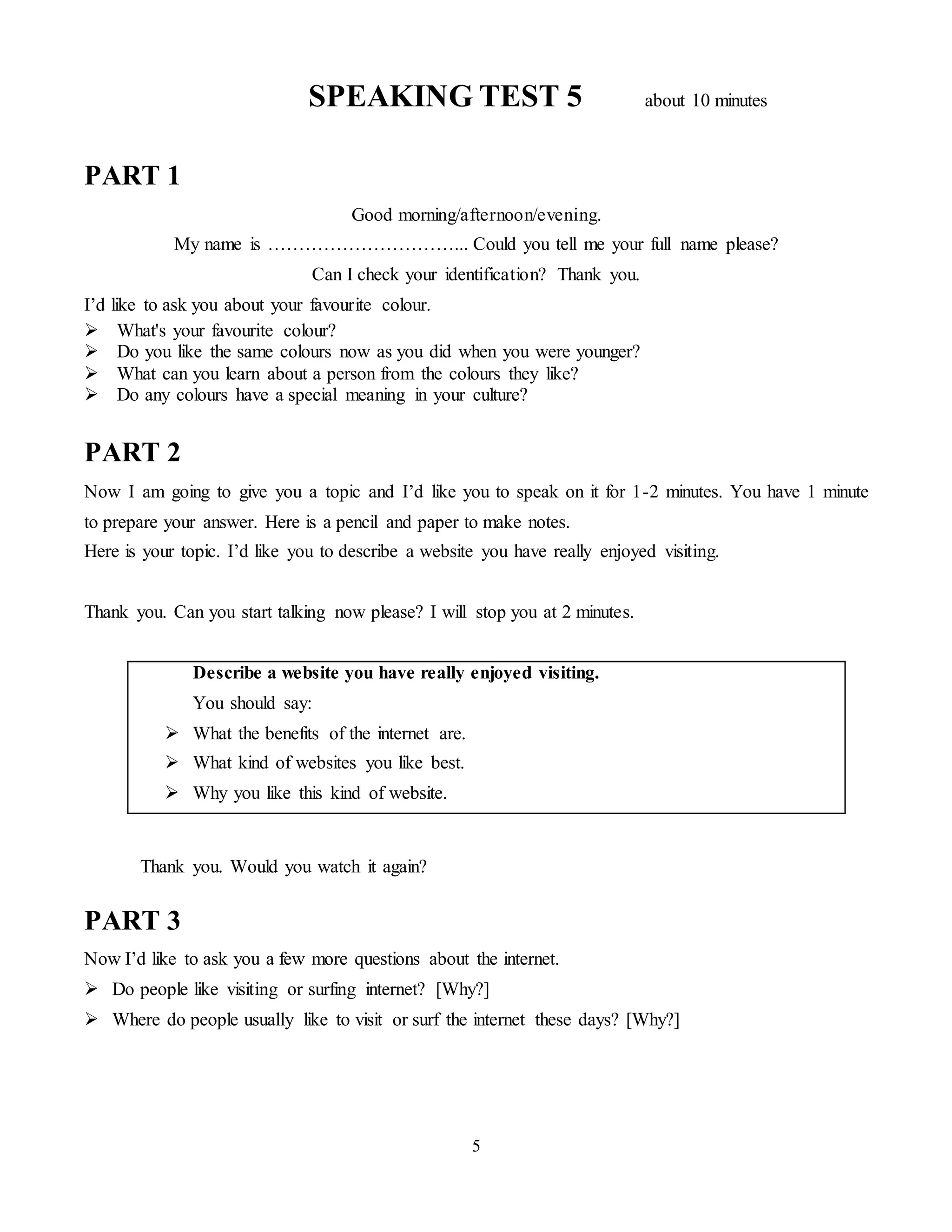 Pet speaking test | DOCX