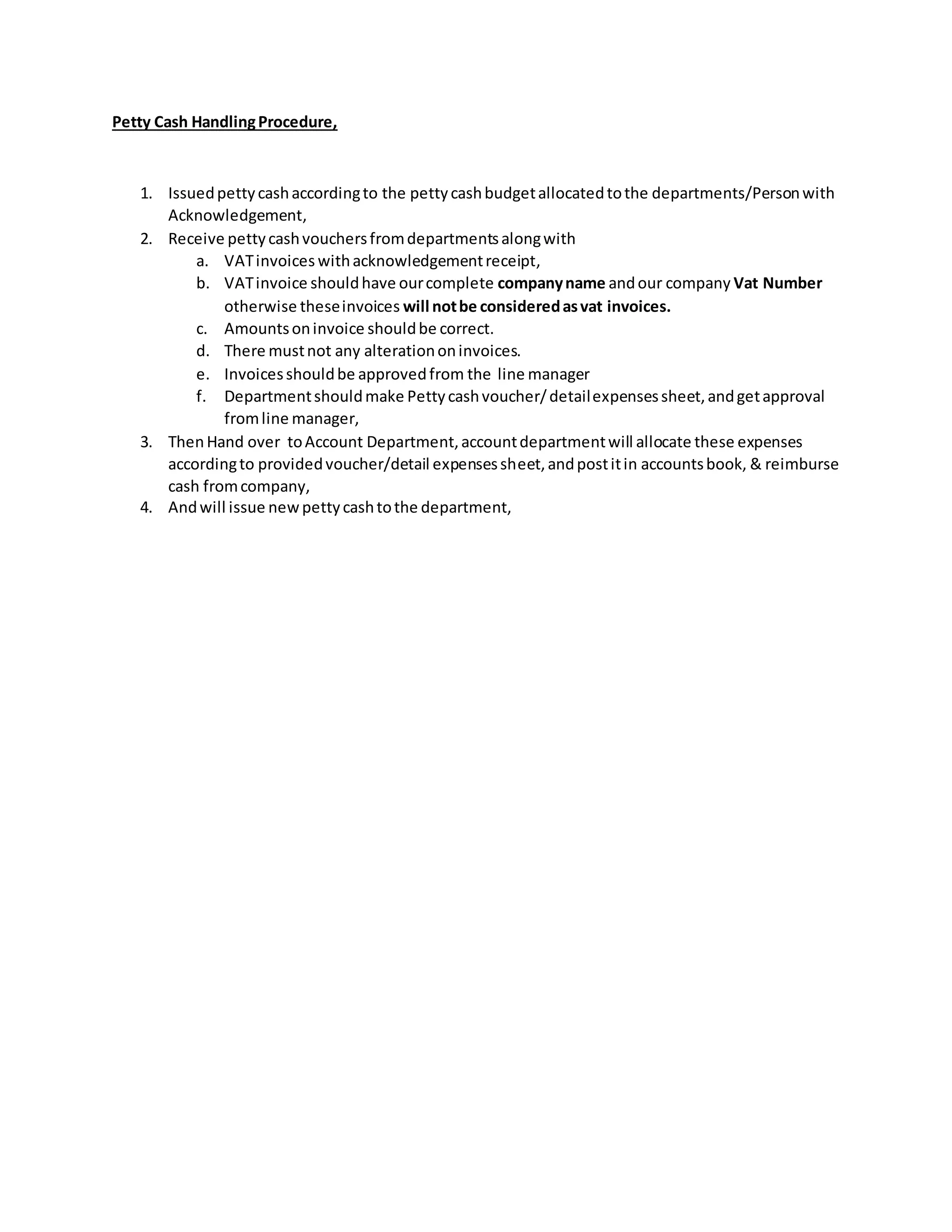 Petty cash handling procedure | DOCX