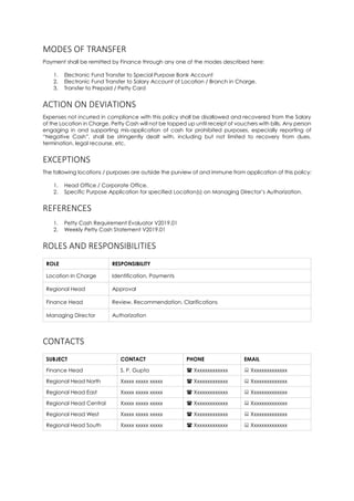 Sample Petty Cash Policy | PDF