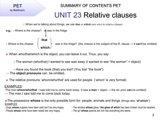 PET Unit 23 Relative Sentences and Adjs and Prep | PPT