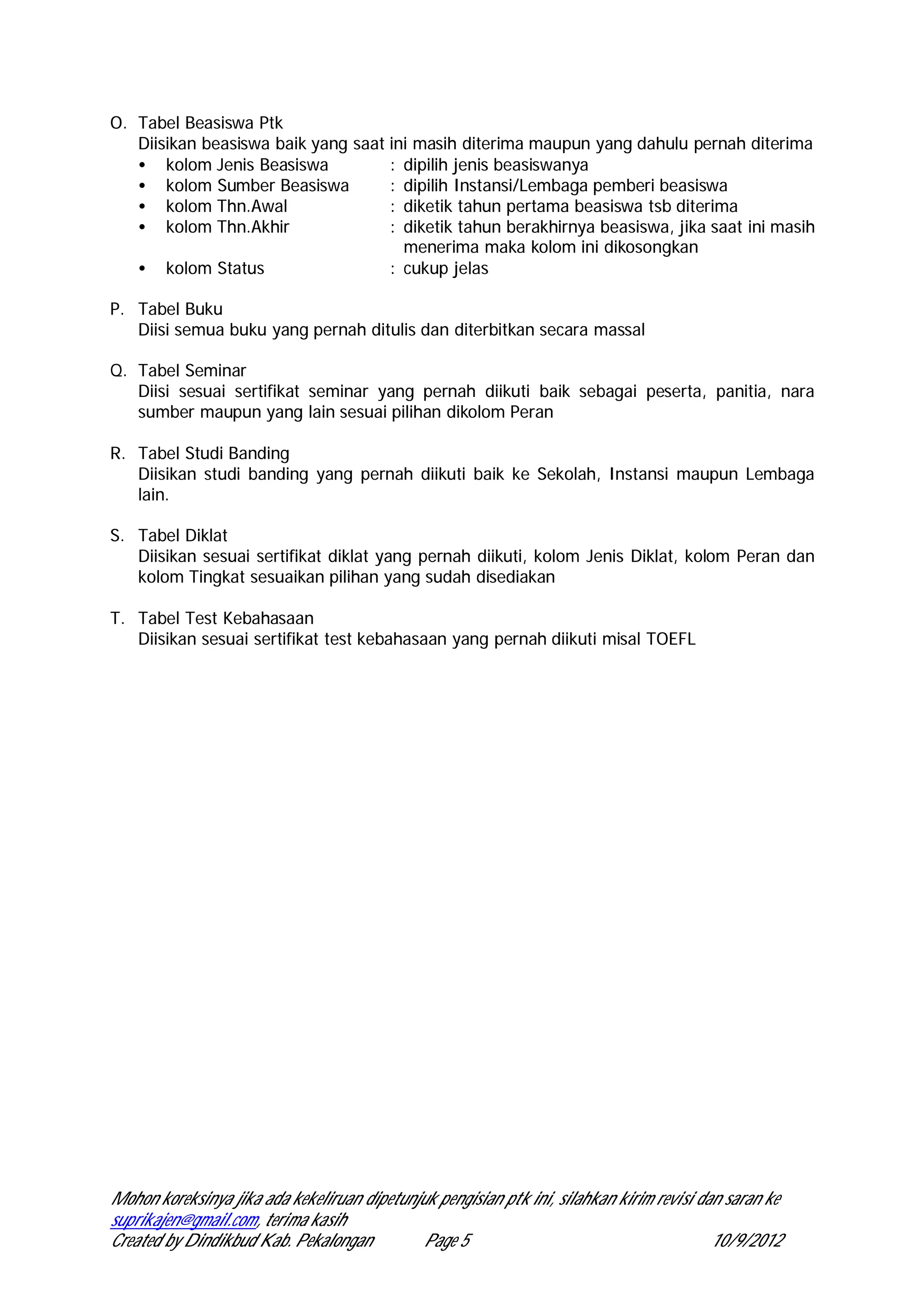 Petunjuk pengisian data ptk (DAPODIK) | PDF