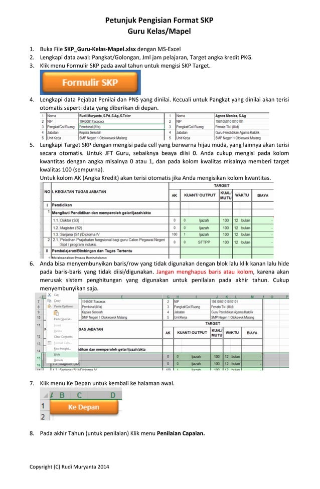 Petunjuk pengisian format skp guru | PDF