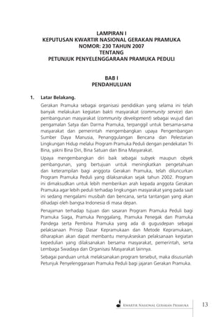 Petunjuk penyelenggaraan pramuka peduli | PDF