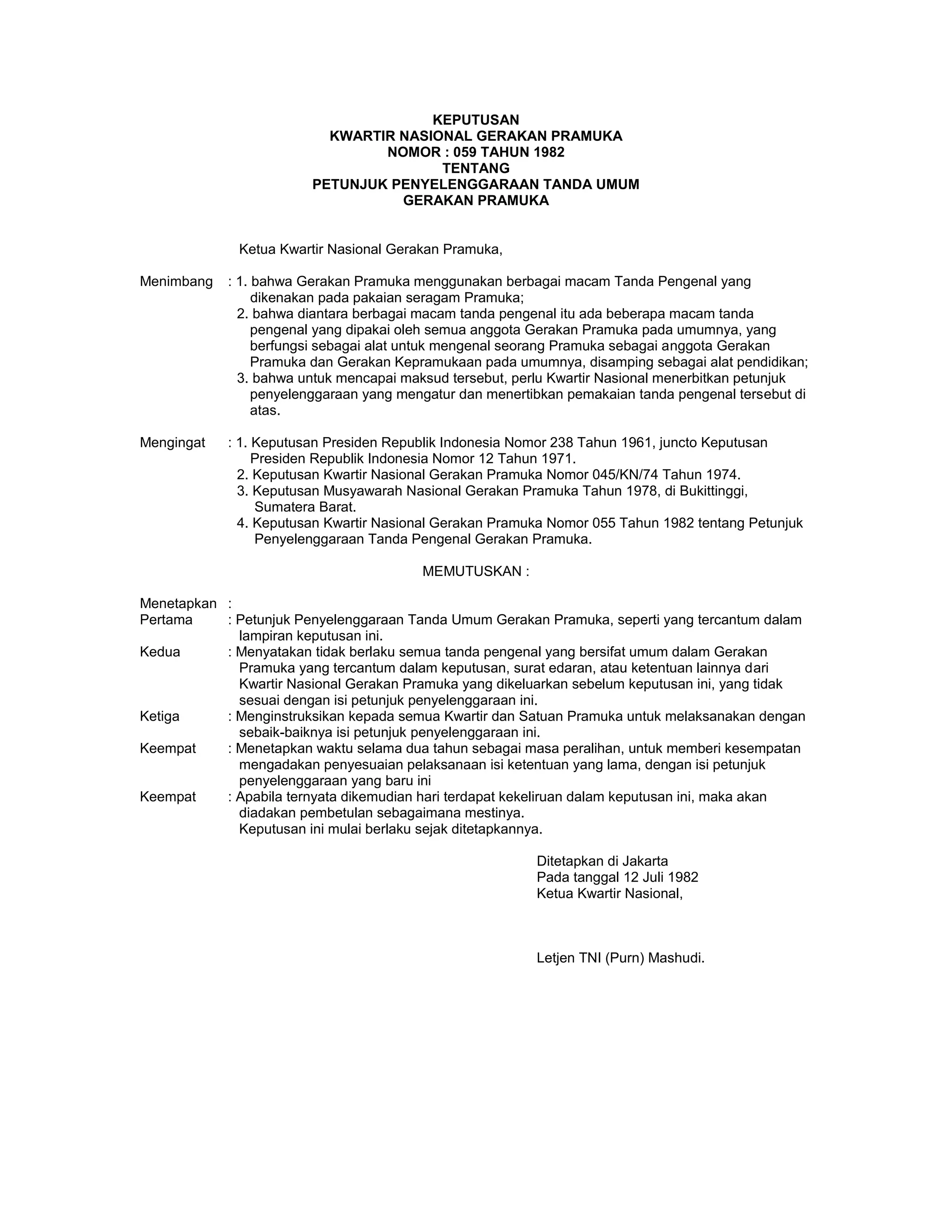 PP Tanda Umum Gerakan Pramuka Keputusan Kwartir Nasional Gerakan ...