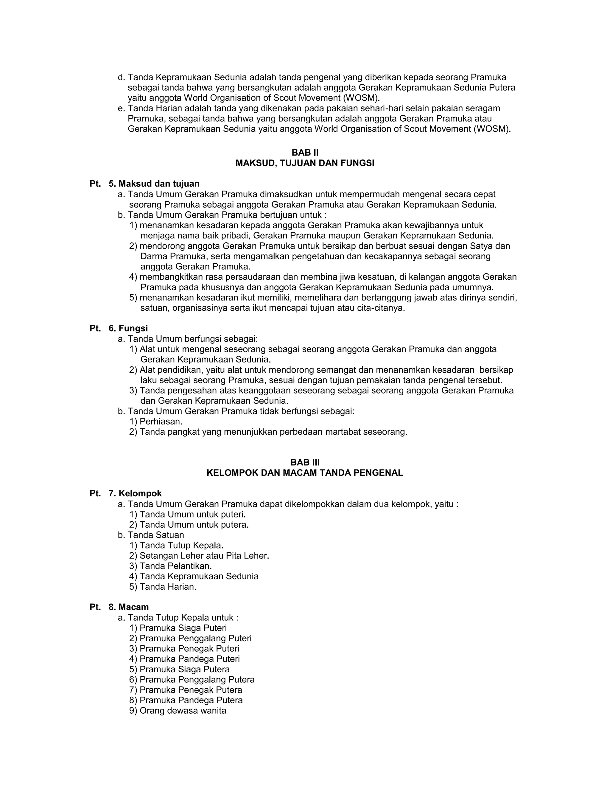 PP Tanda Umum Gerakan Pramuka Keputusan Kwartir Nasional Gerakan Pramuka No. 059 Tahun 1982 | PDF