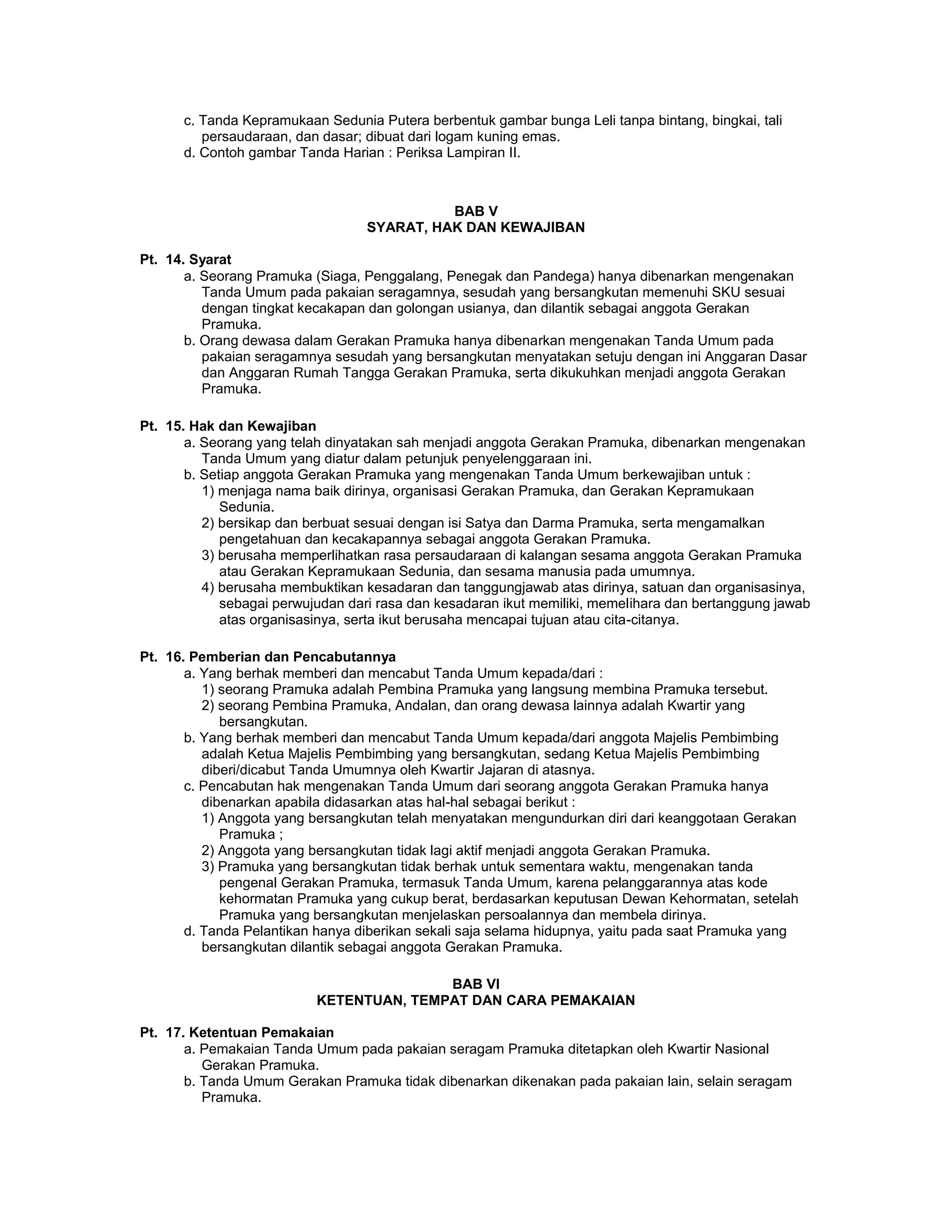 PP Tanda Umum Gerakan Pramuka Keputusan Kwartir Nasional Gerakan Pramuka No. 059 Tahun 1982 | PDF