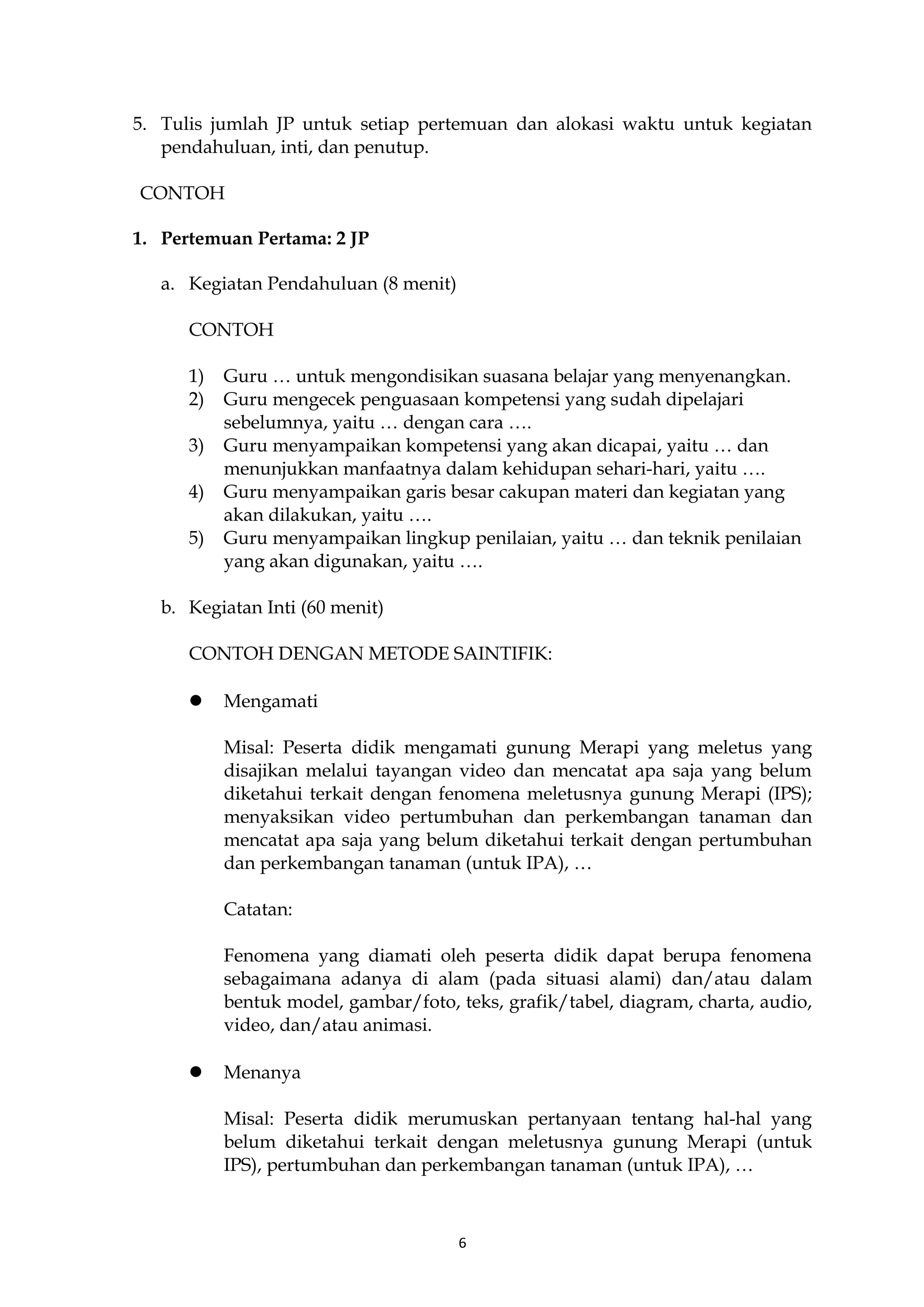 Petunjuk penyusunan komponen2 rpp | PDF