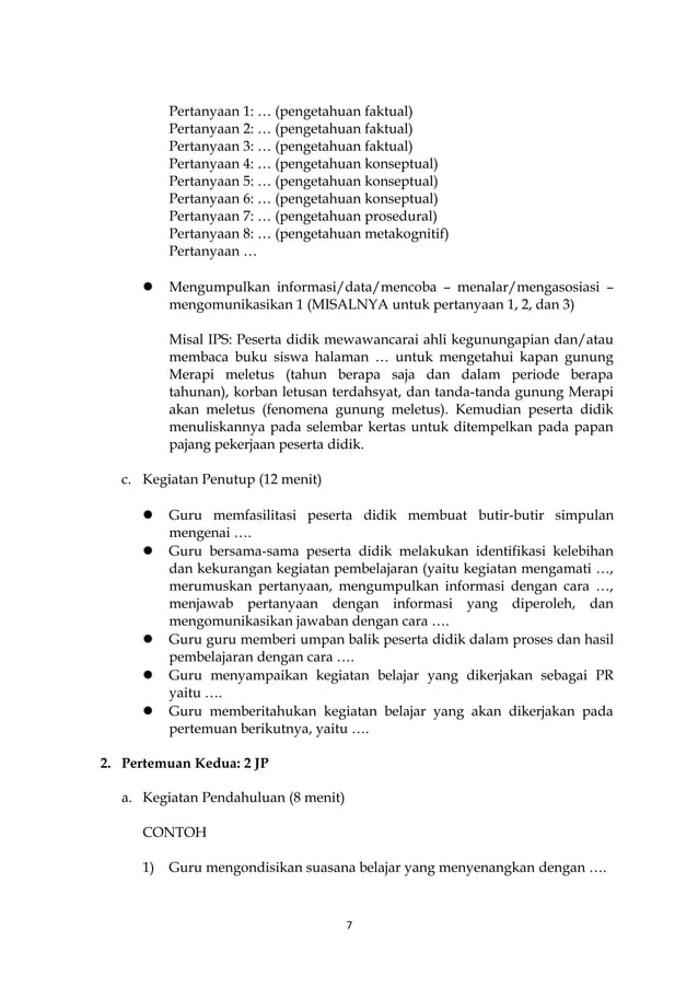 Petunjuk penyusunan komponen2 rpp | PDF