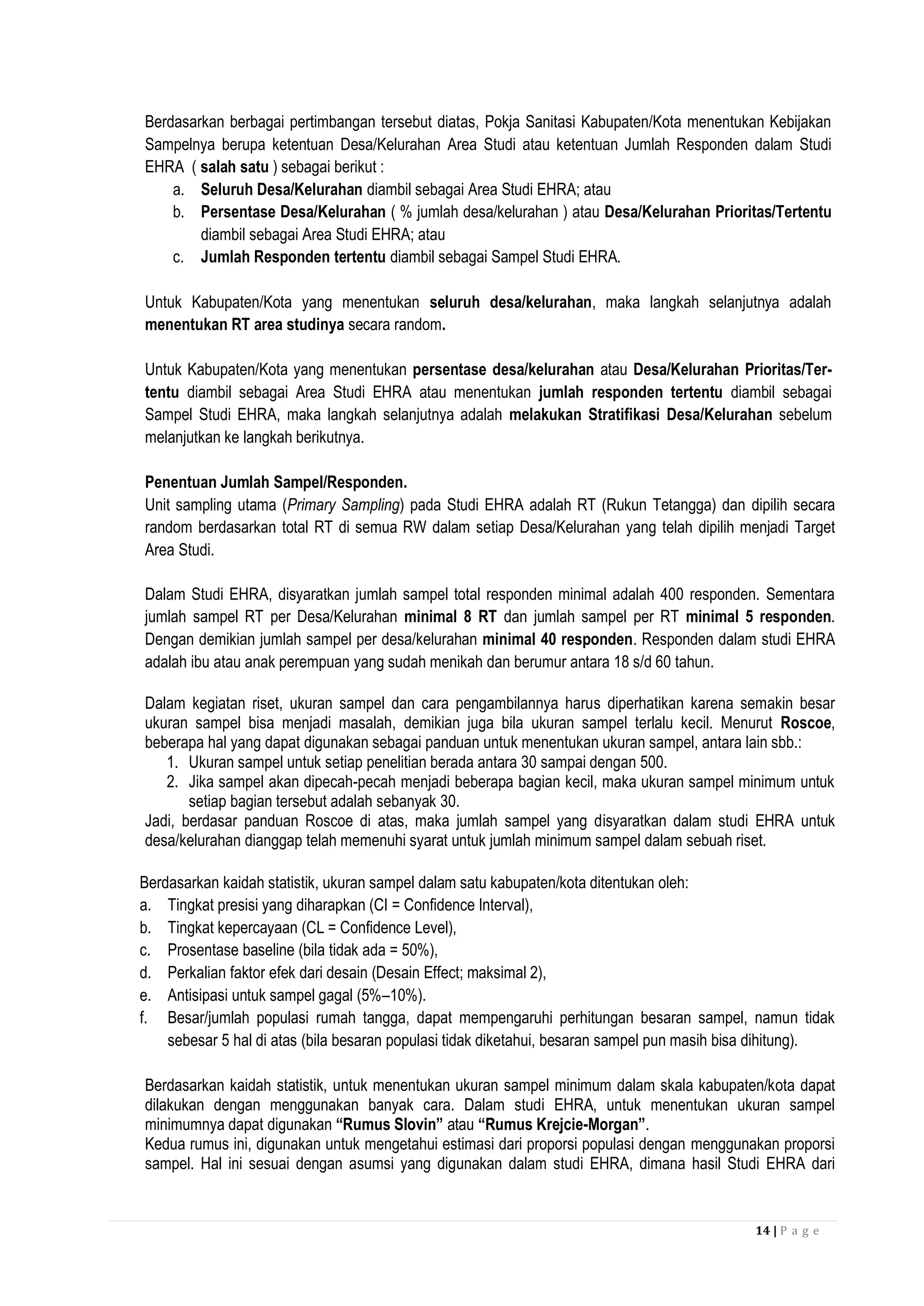 Pedoman Studi EHRA (Environmental Health Risk Assessment) 2014 | PDF