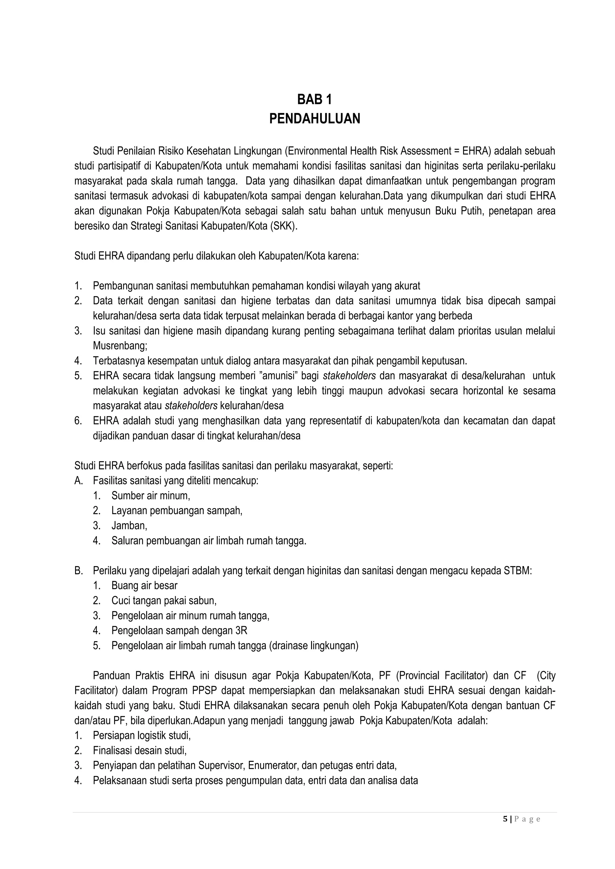Pedoman Studi EHRA (Environmental Health Risk Assessment) 2014 | PDF