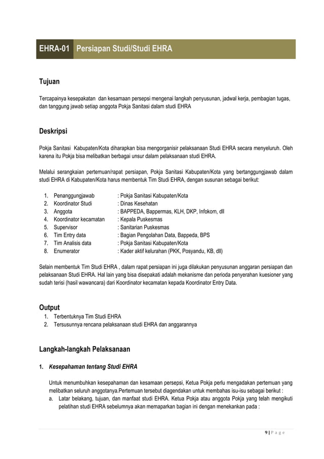 Pedoman Studi EHRA (Environmental Health Risk Assessment) 2014 | PDF