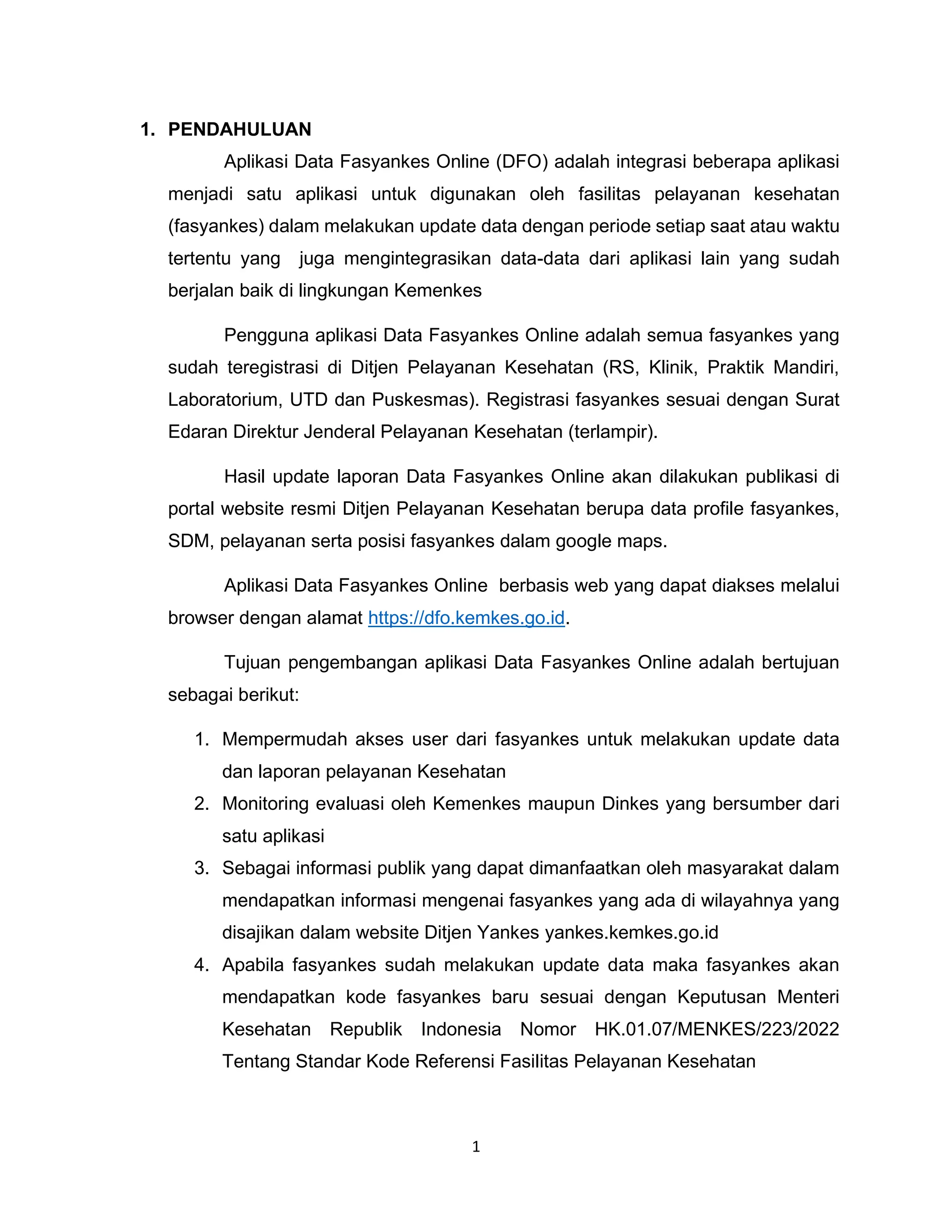 Petunjuk Teknis Data Fasyankes Online DFO | PDF