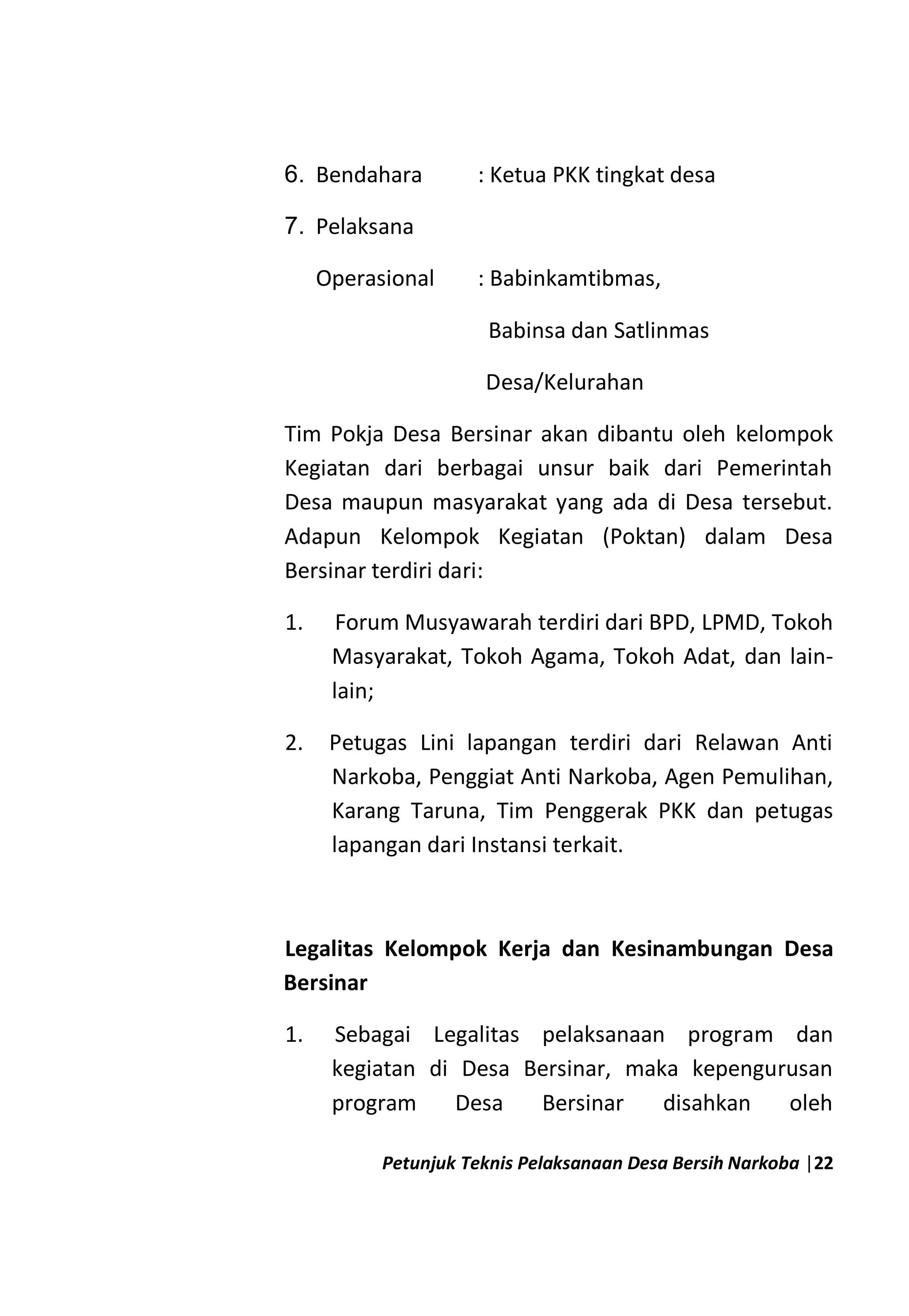 Petunjuk Teknis Pelaksanaan Desa Bersih Narkoba | PDF