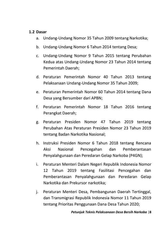 Petunjuk Teknis Pelaksanaan Desa Bersih Narkoba | PDF