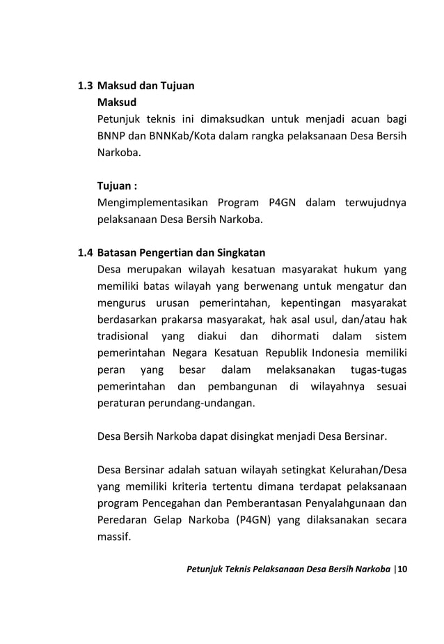 Petunjuk Teknis Pelaksanaan Desa Bersih Narkoba | PDF