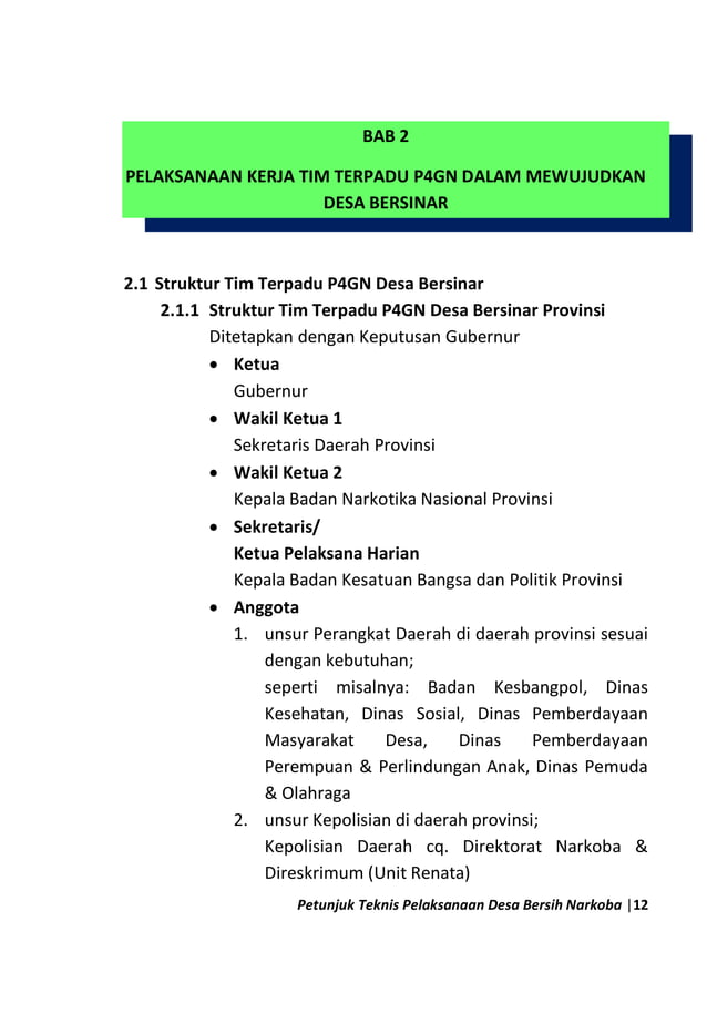 Petunjuk Teknis Pelaksanaan Desa Bersih Narkoba | PDF