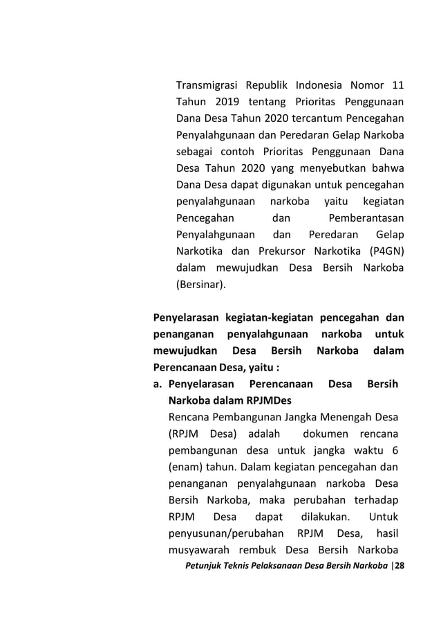 Petunjuk Teknis Pelaksanaan Desa Bersih Narkoba | PDF