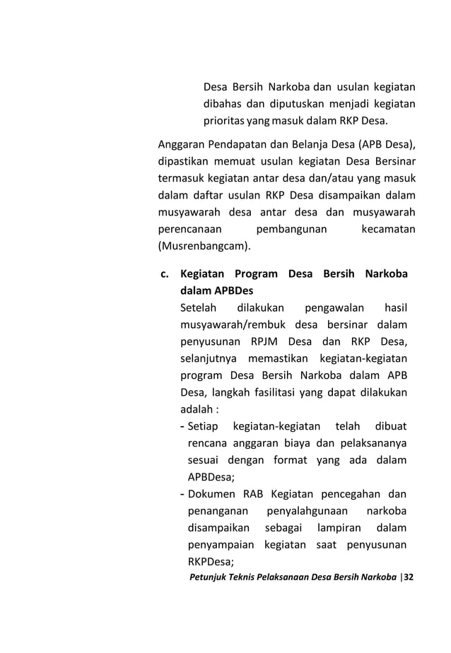Petunjuk Teknis Pelaksanaan Desa Bersih Narkoba | PDF