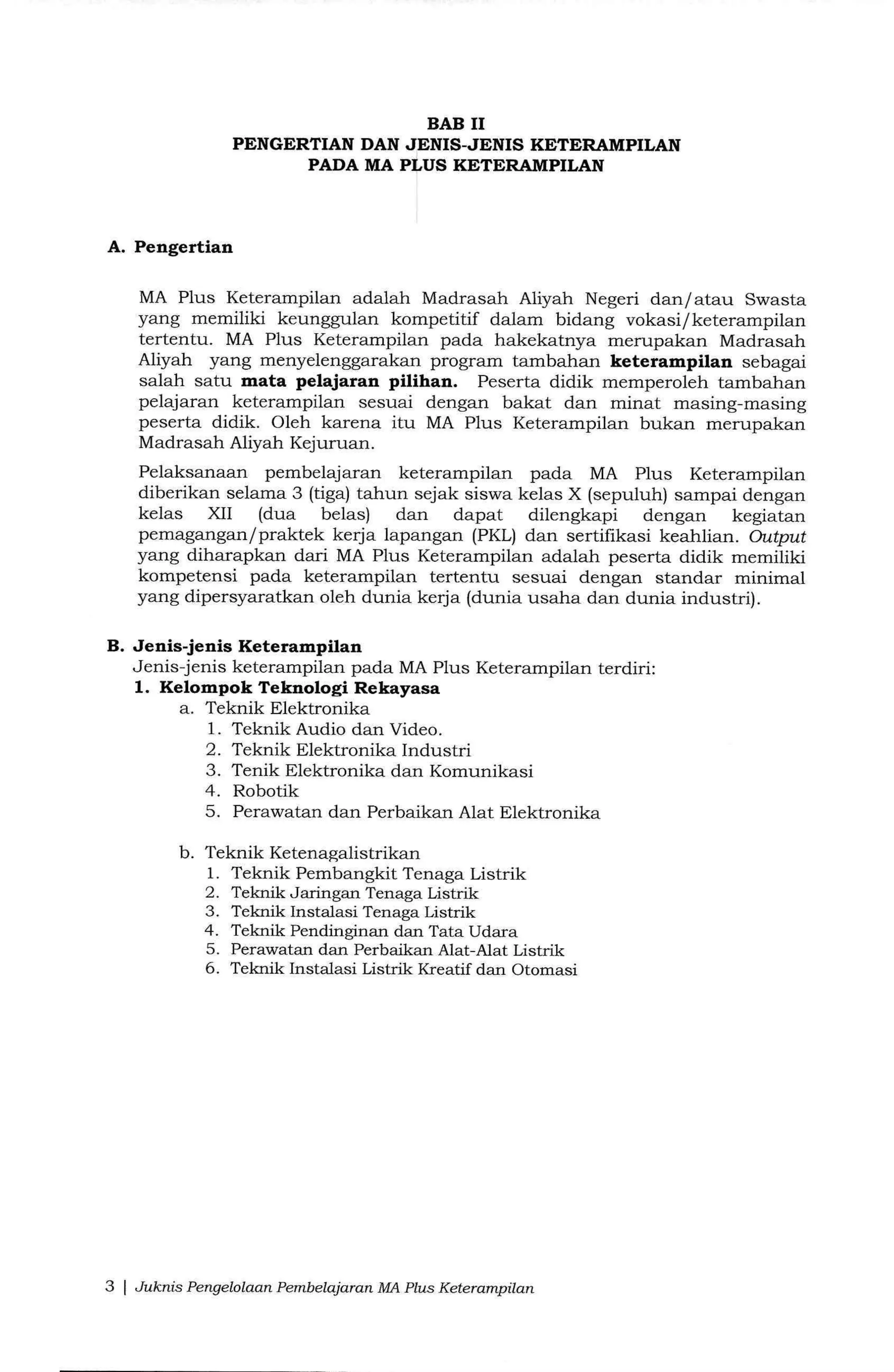 Petunjuk teknis pengelolaan pembelajaran ma plus keterampilan | PDF