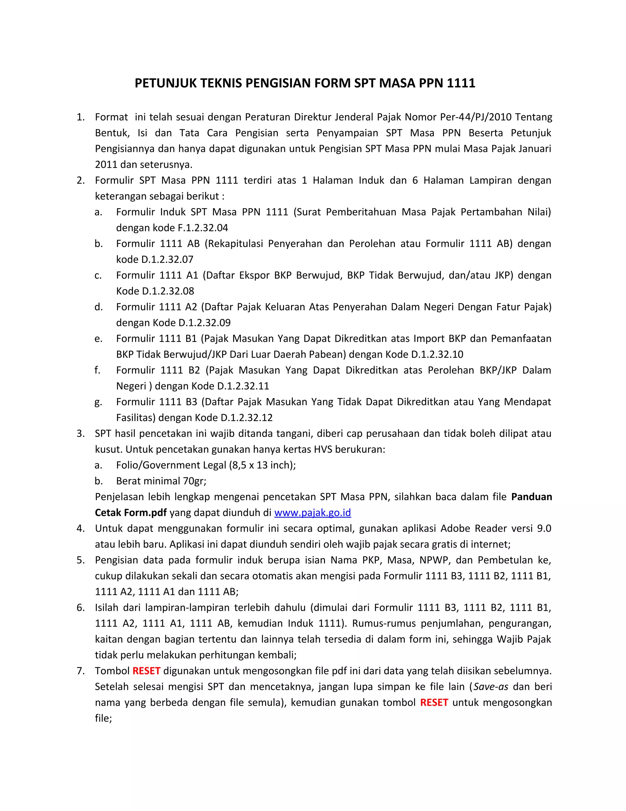 Petunjuk teknis pengisian form spt ppn 1111 | DOC