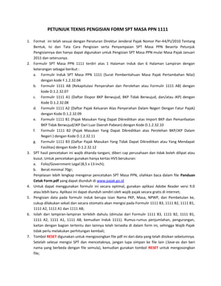 Petunjuk teknis pengisian form spt ppn 1111 | DOC