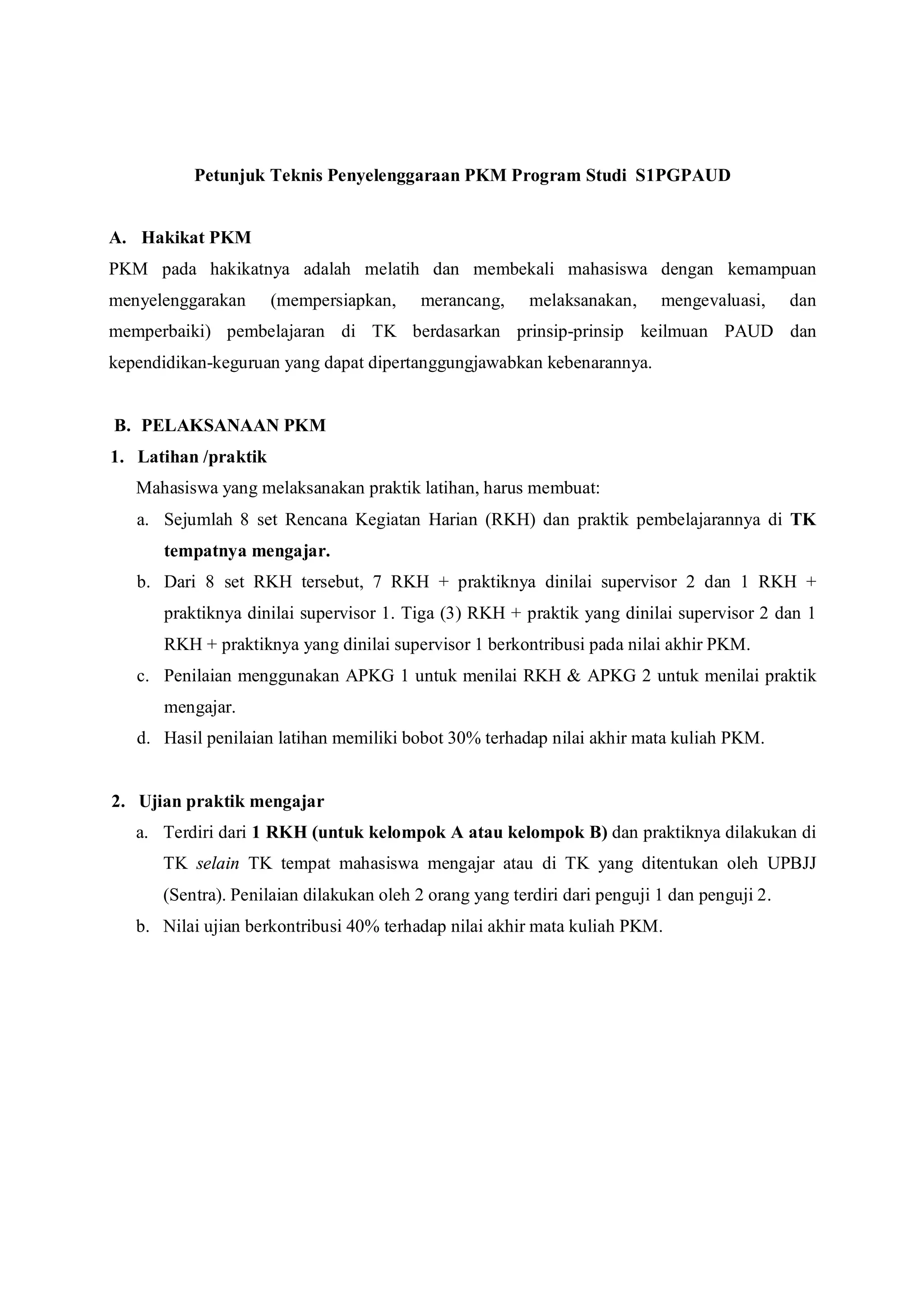 Petunjuk teknis penyelenggaraan pkm program studi s1 pgpaud | PDF