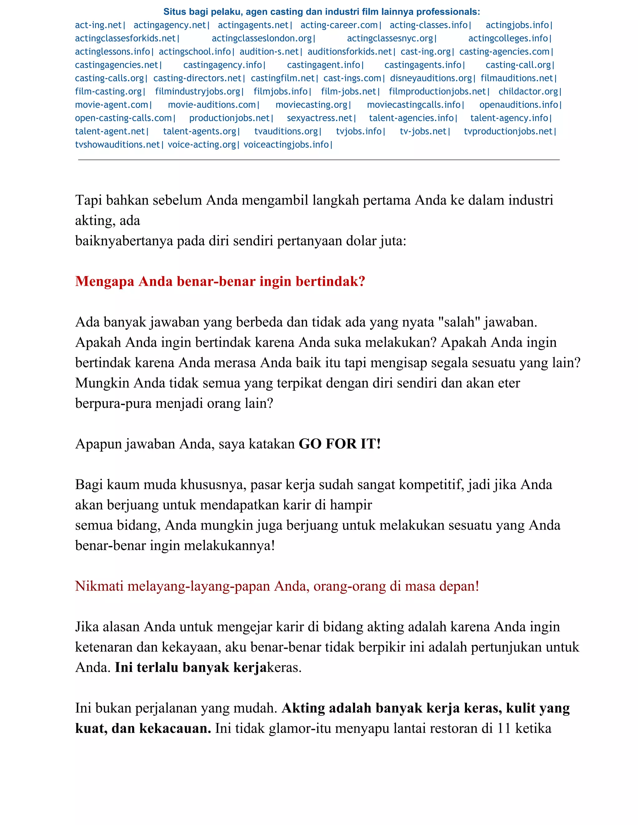 PETUNJUK UNTUK CARA UNTUK MENJADI AKTOR (Indonesia) | PDF