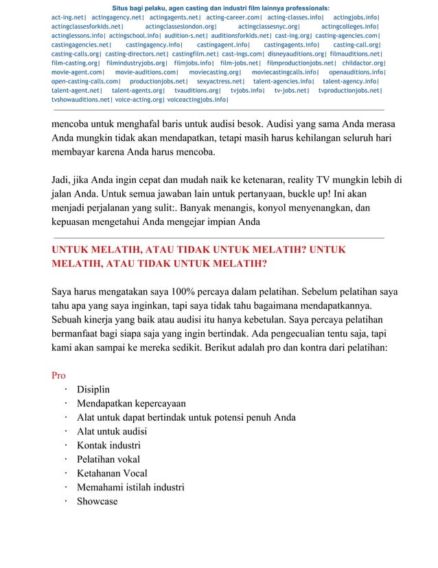 PETUNJUK UNTUK CARA UNTUK MENJADI AKTOR (Indonesia) | PDF