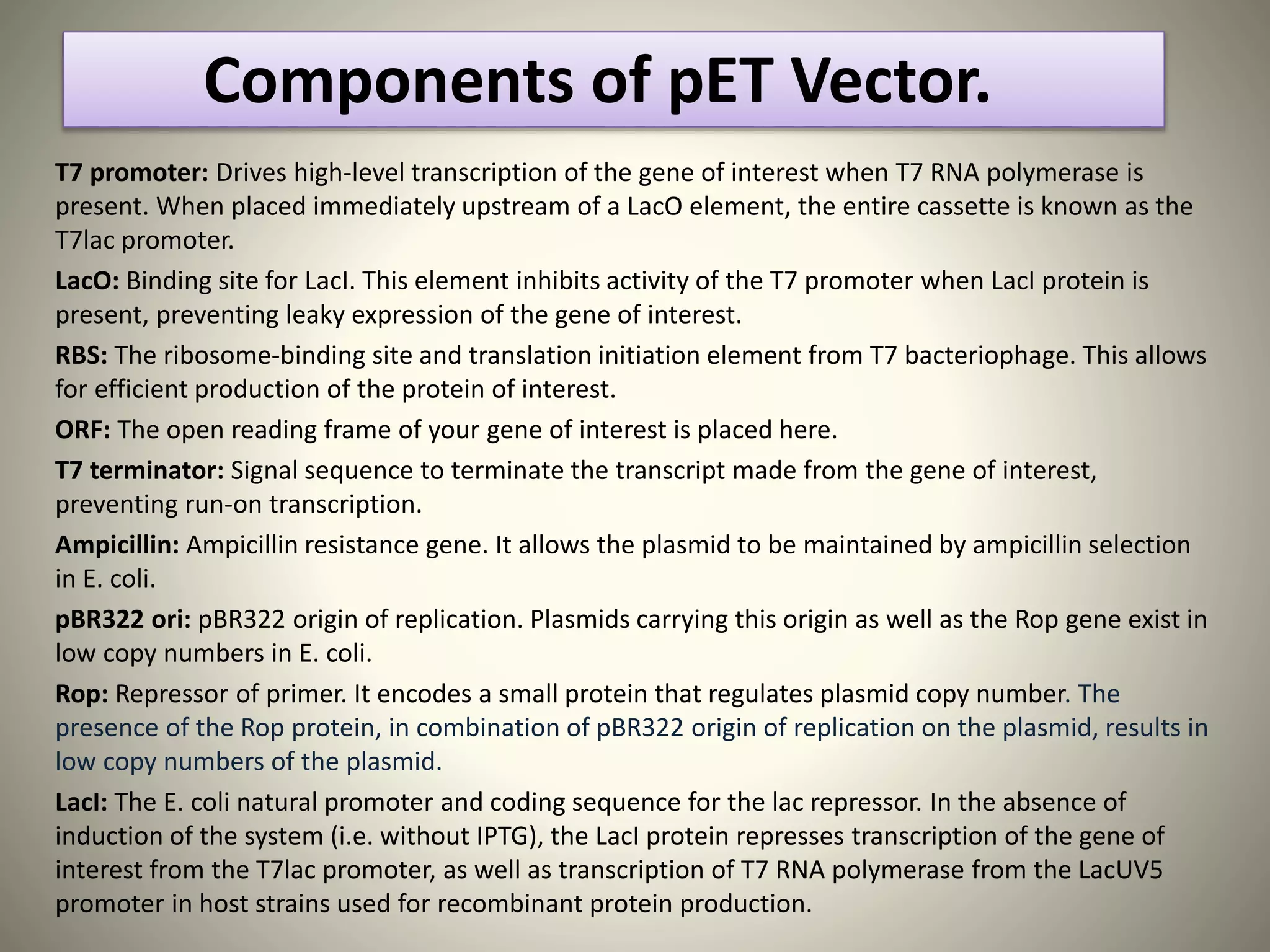 pET vector. Plasmid for Expression by T7 RNA Polymerase. | PPTX