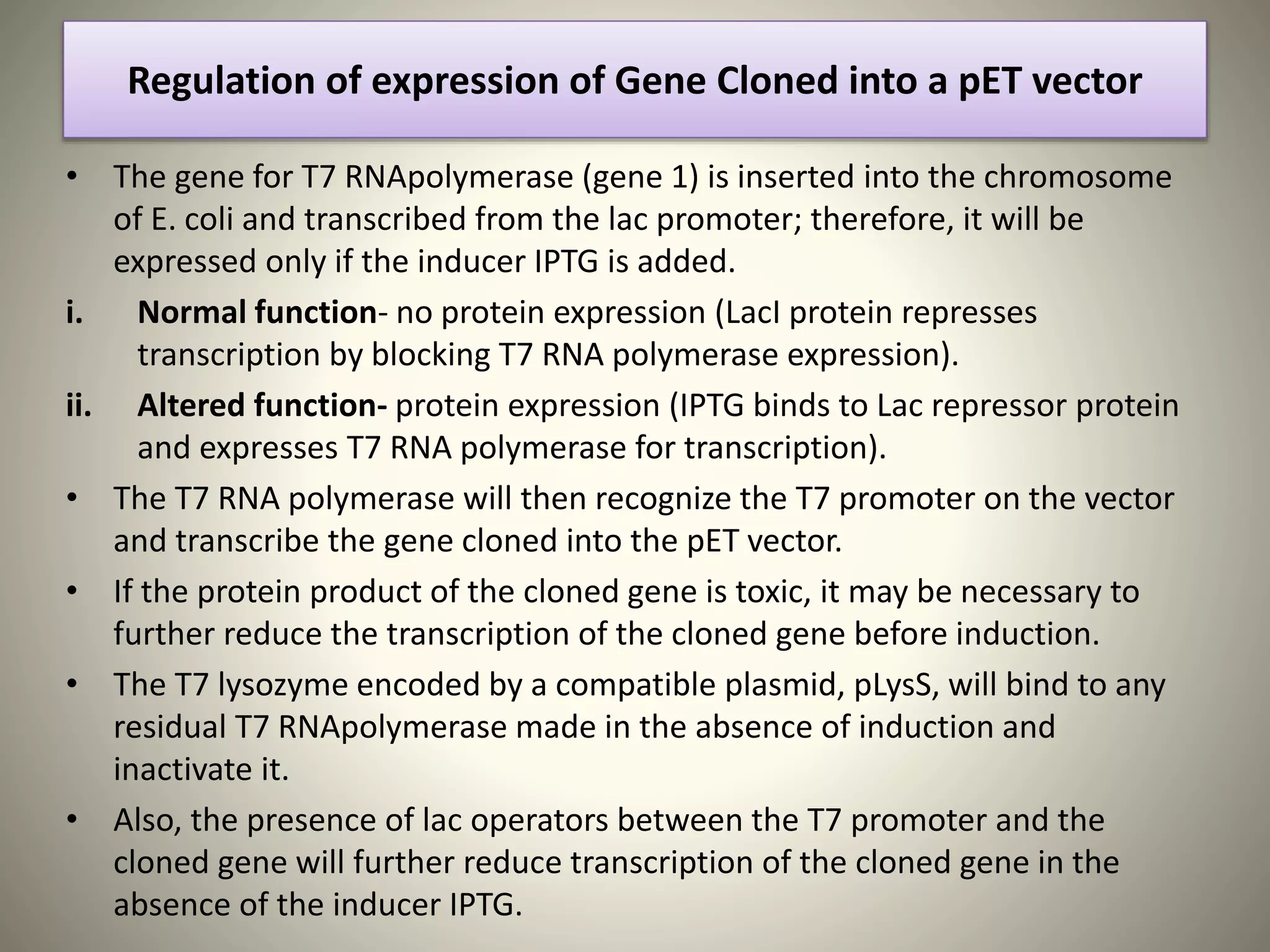 pET vector. Plasmid for Expression by T7 RNA Polymerase. | PPTX