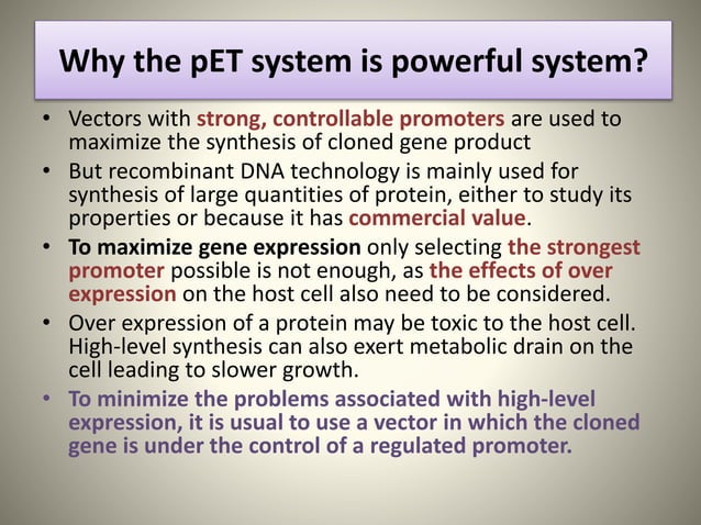 pET vector. Plasmid for Expression by T7 RNA Polymerase. | PPTX ...