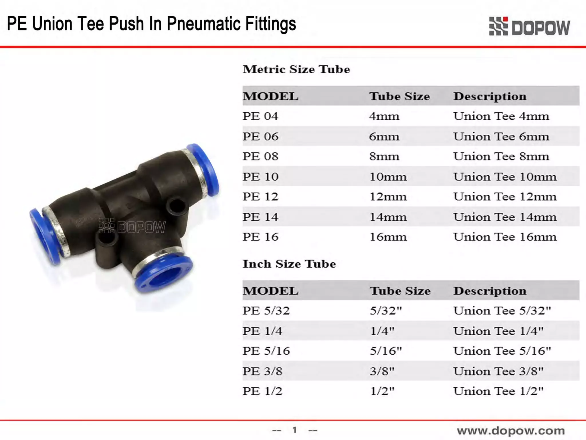 PE Union Tee Push In Pneumatic Fittings | PDF