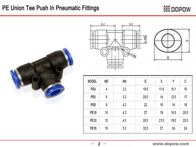 PE Union Tee Push In Pneumatic Fittings | PDF