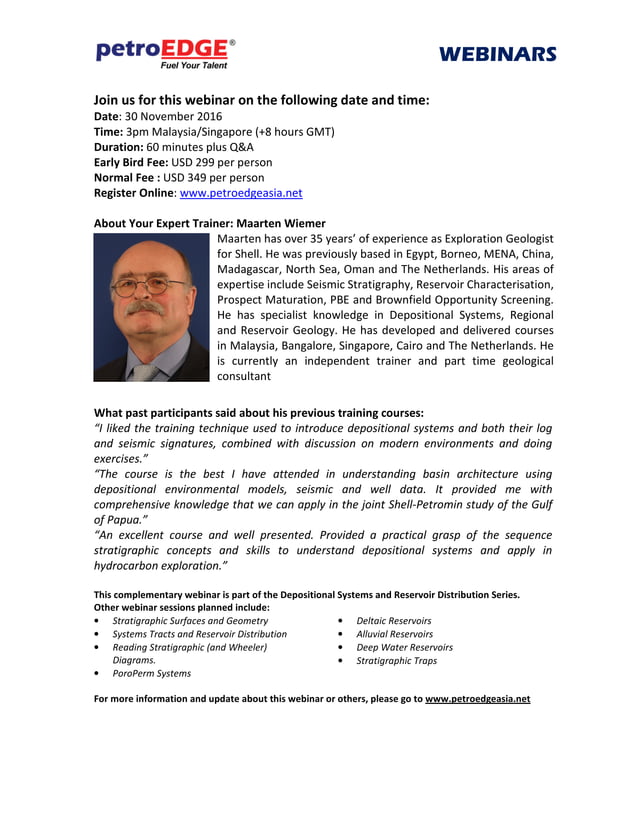 LIVE WEBINAR: Depositional Systems Tracts and Reservoir Distribution | PDF LIVE WEBINAR: Depositional Systems Tracts and Reservoir Distribution | PDF