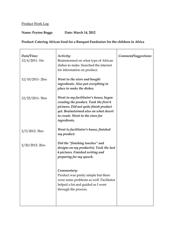 Peyton Boggs Senior Project work log | DOCX