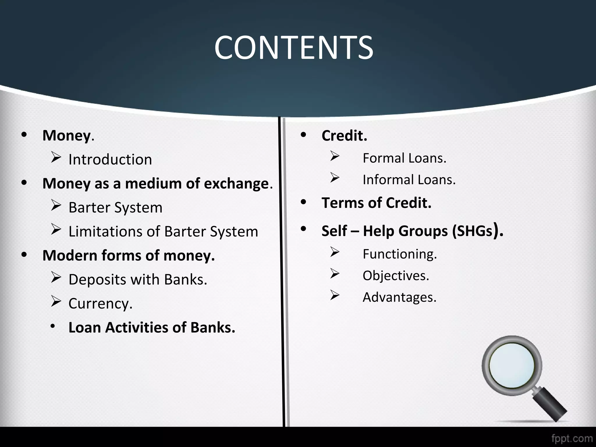 Money and credit project for class 10th | PPT