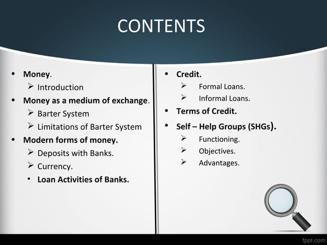 Money and credit project for class 10th | PPT