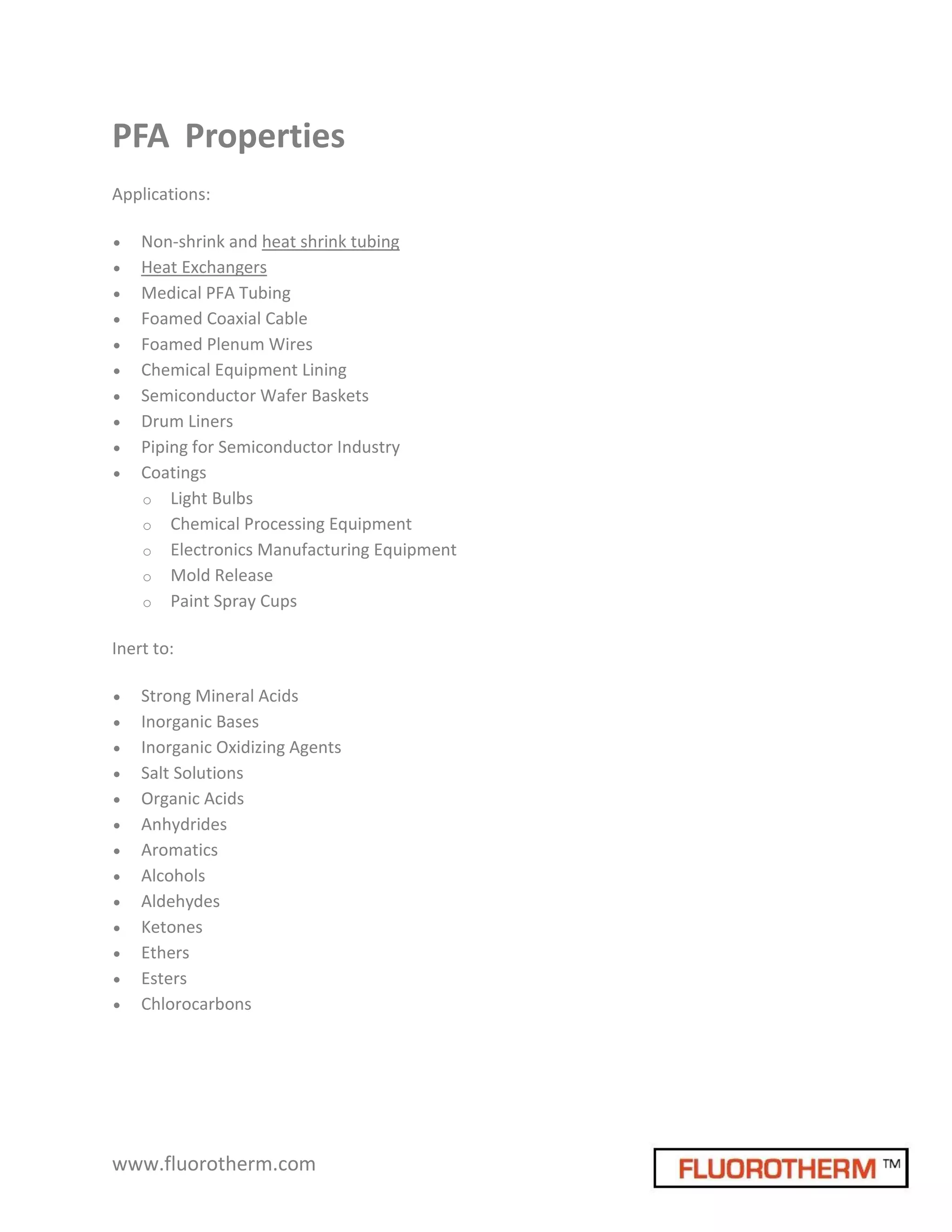 PFA ETFE PCTFE PVDF Properties | PDF