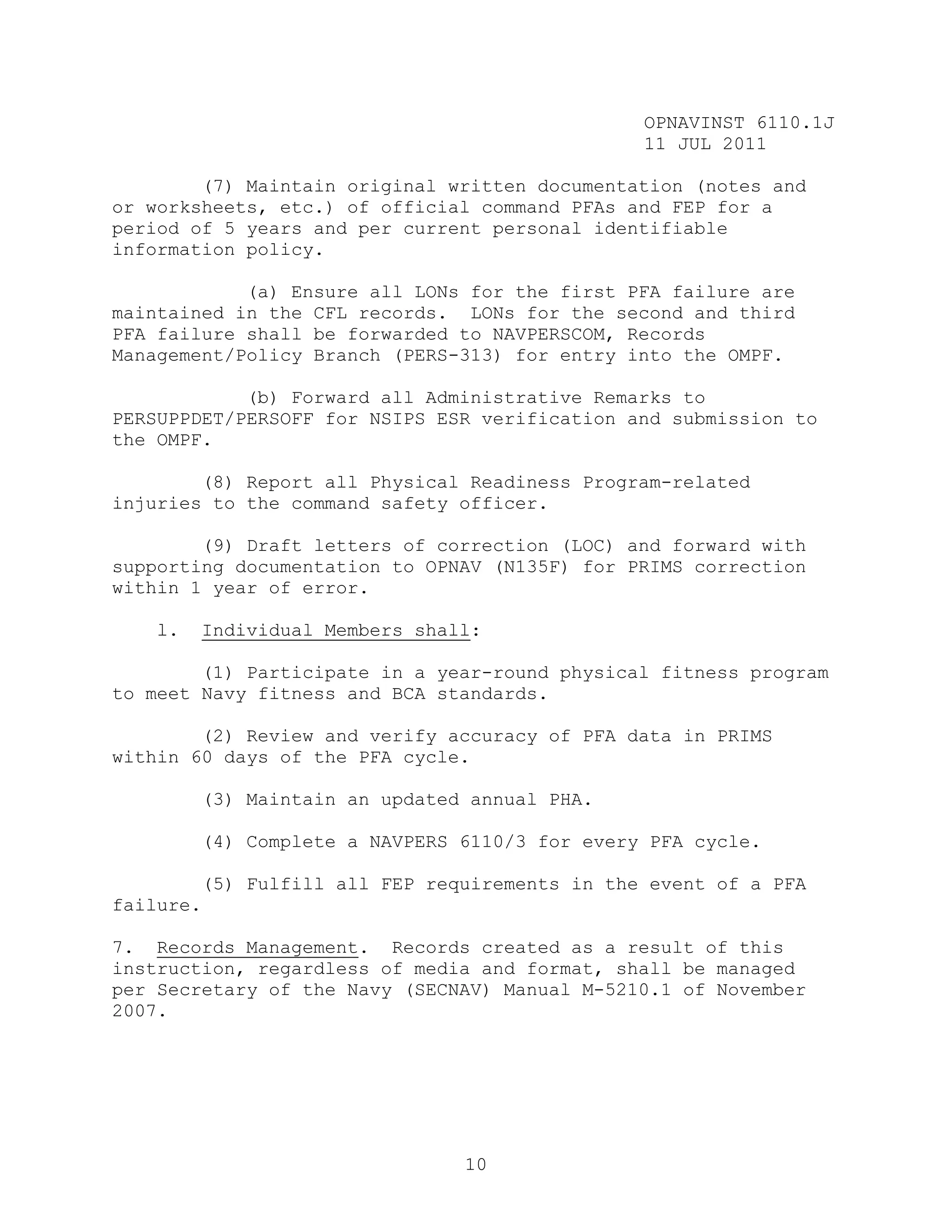 NAVY PRT Instructions 6110.1 j | PDF