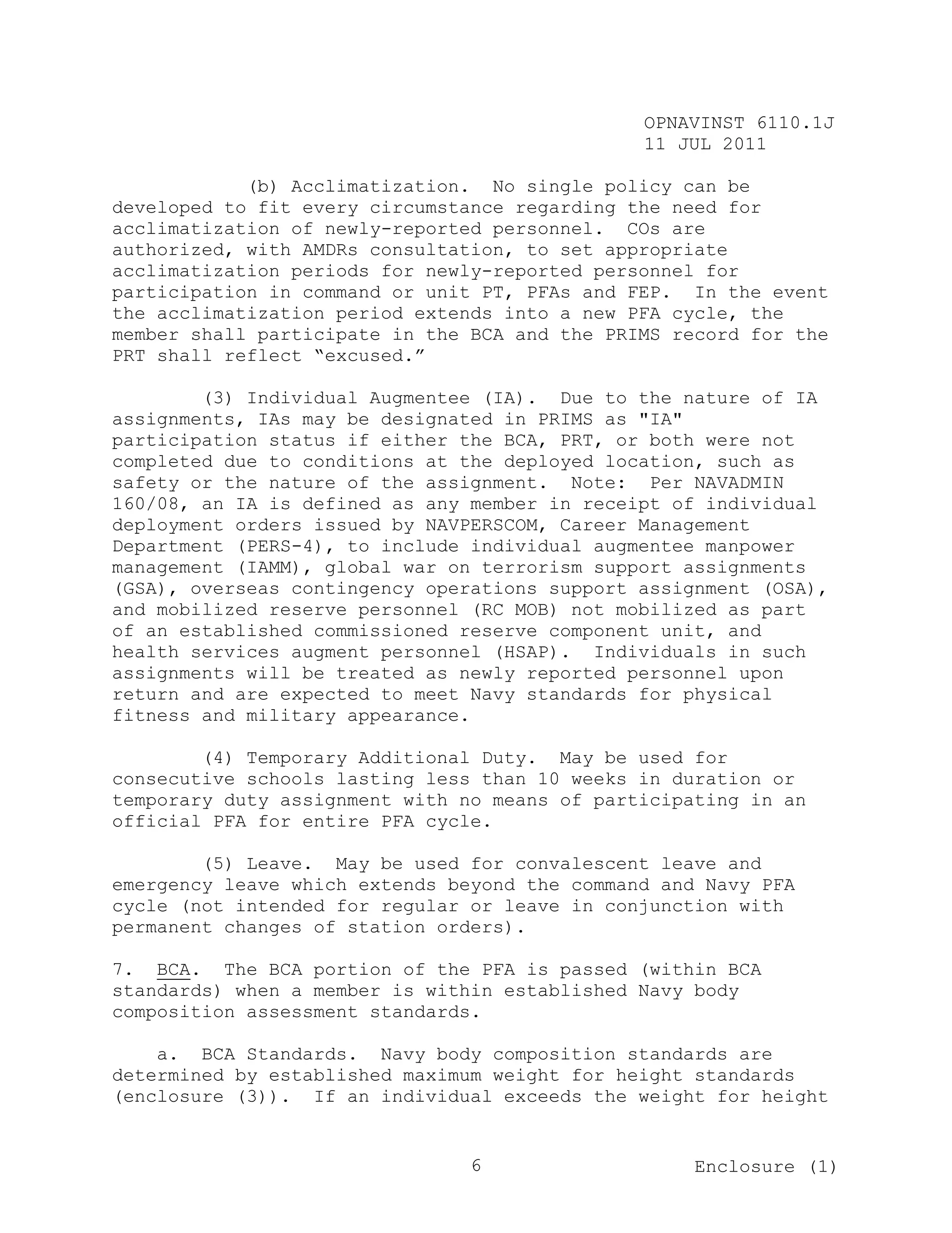 NAVY PRT Instructions 6110.1 j | PDF