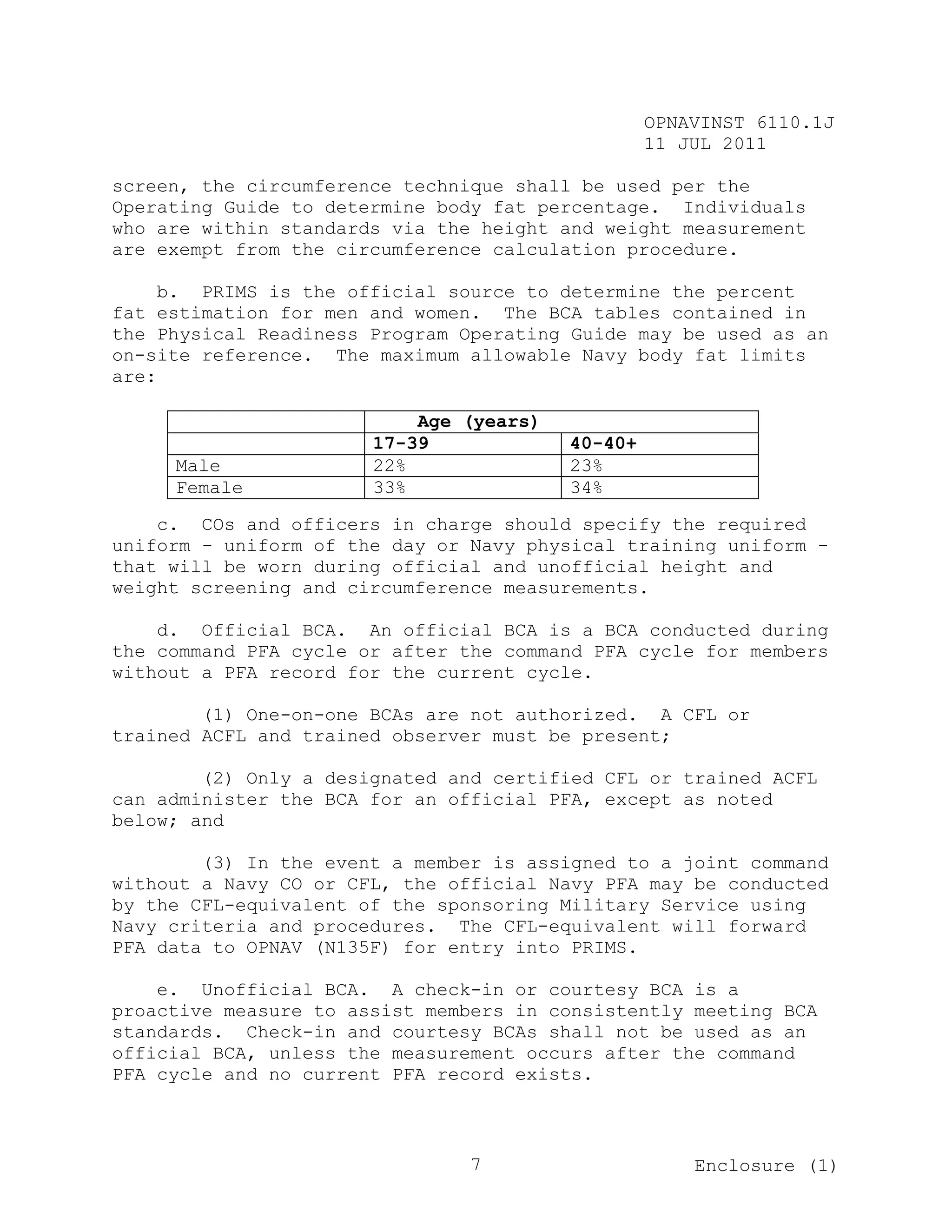 NAVY PRT Instructions 6110.1 j | PDF